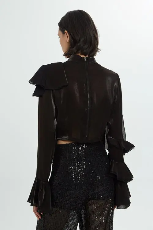 GIZIA Back Zipper Ruffled Detail Blouse