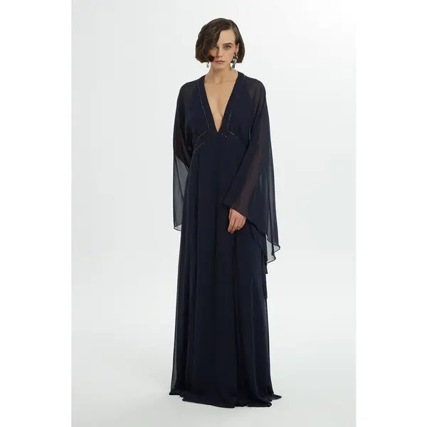 GIZIA Bead-embroidered Ruffle Sleeve Chiffon Dress
