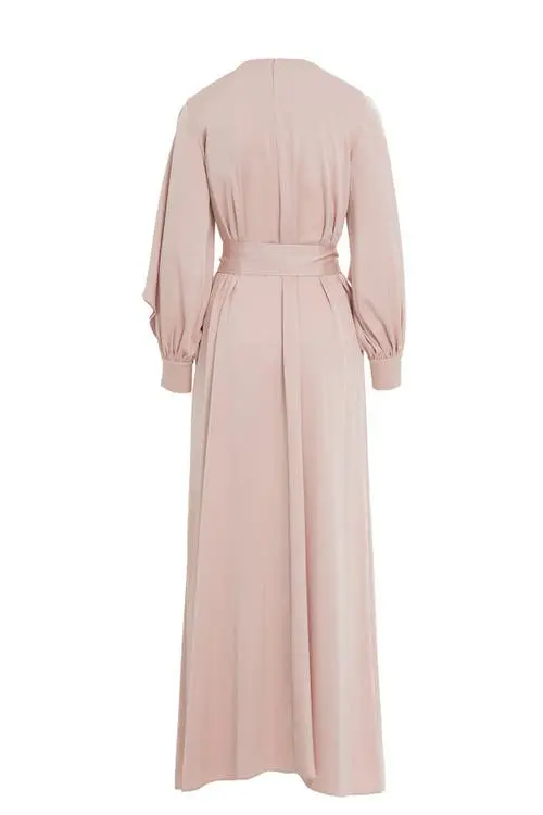 GIZIA Front Pleated Detail Slit Sleeve Long Dress