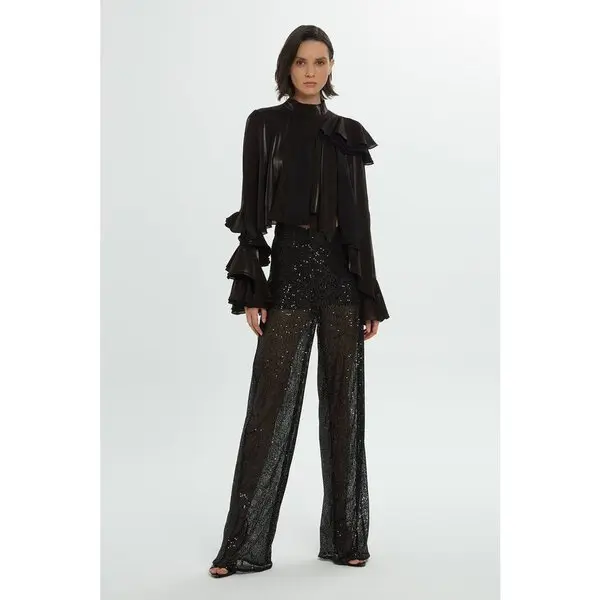 GIZIA Sequin Wide-leg Trousers - Black