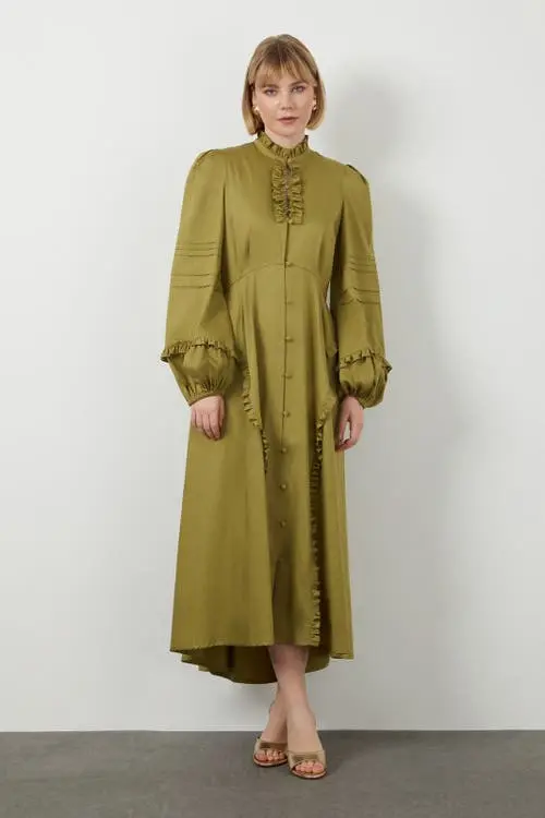 GIZIA Ruffle Collar High-low Hem Midi Dress