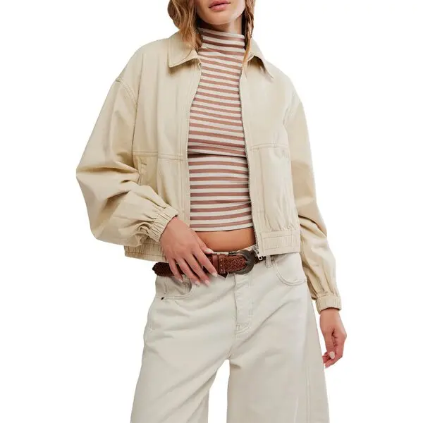 Free People Birdie Cotton Bomber Jacket - Puff Pastry