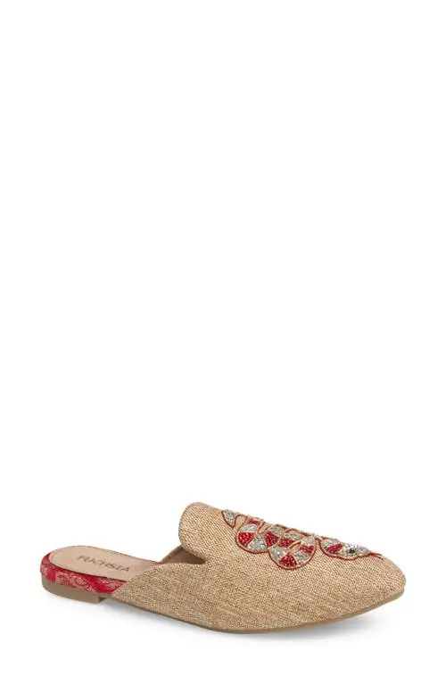 FUCHSIA Embroidered Serpent Mules - Beige