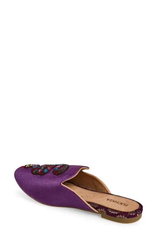 FUCHSIA Embroidered Serpent Mules - Purple