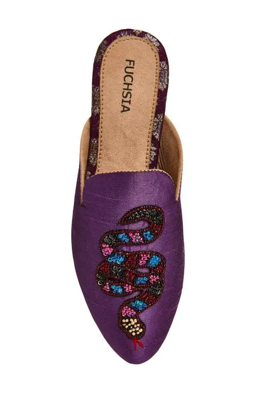 FUCHSIA Embroidered Serpent Mules - Purple