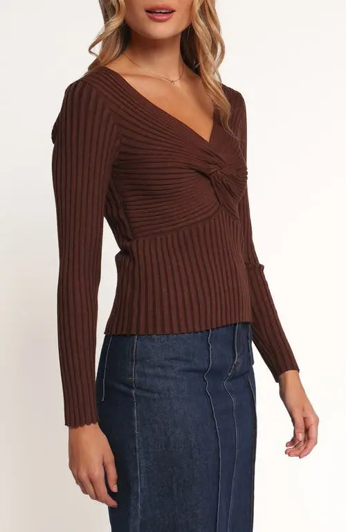 PETAL & PUP Demi Twist Ribbed Sweater - Brown