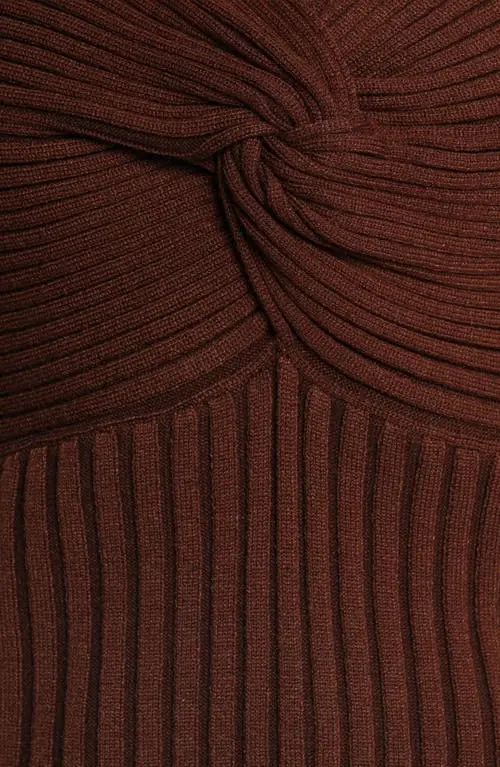 PETAL & PUP Demi Twist Ribbed Sweater - Brown