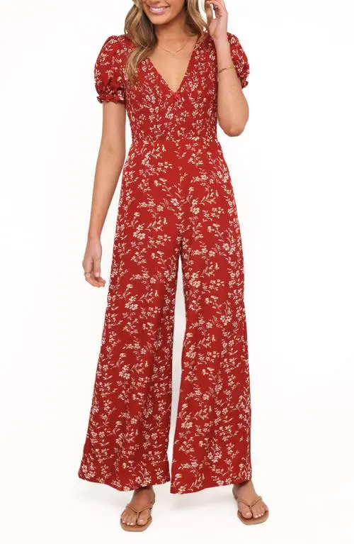 PETAL & PUP Floral Print Wide Leg Jumpsuit - Red