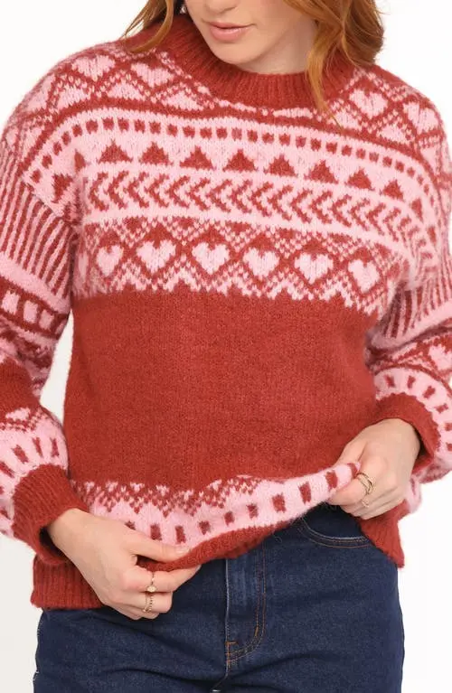 PETAL & PUP Zinnia Fair Isle Crewneck Sweater - Red