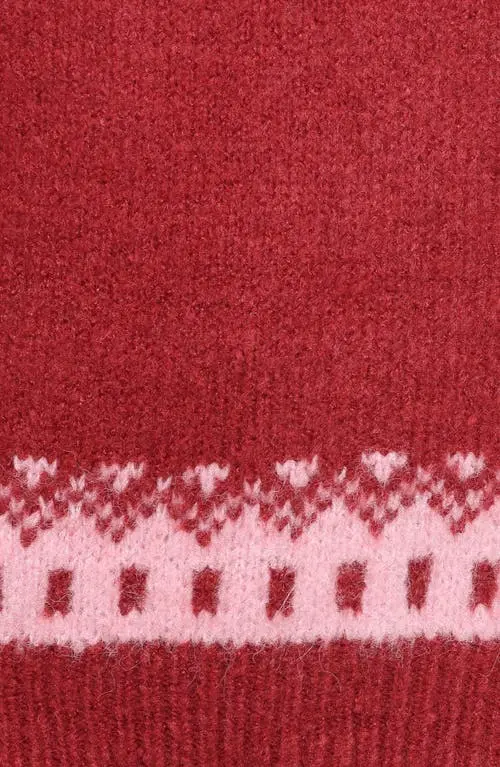 PETAL & PUP Zinnia Fair Isle Crewneck Sweater - Red
