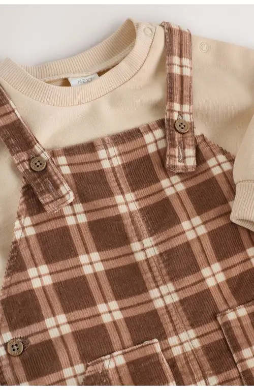NEXT Check Cotton Sweatshirt Bodysuit & Overalls Set