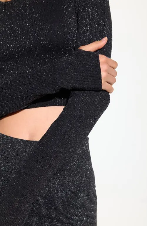 Spiritual Gangster Liberty Shimmer Long Sleeve Crop Top - Black