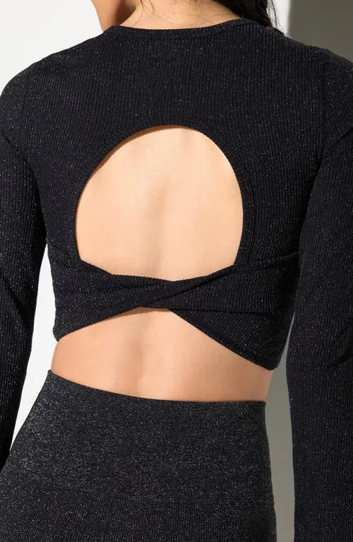 Spiritual Gangster Liberty Shimmer Long Sleeve Crop Top - Black