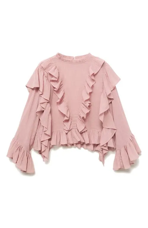 Mango Ruffle Long Sleeve Cotton Crop Top