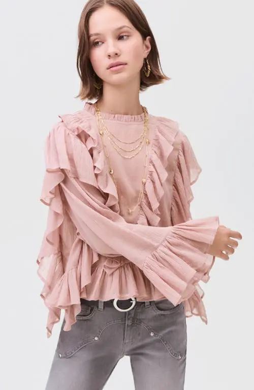 Mango Ruffle Long Sleeve Cotton Crop Top