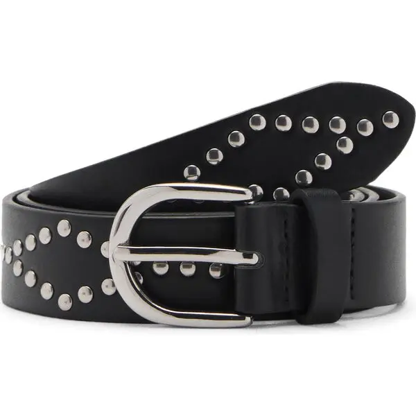 Mango Studded Faux Leather Belt - Black
