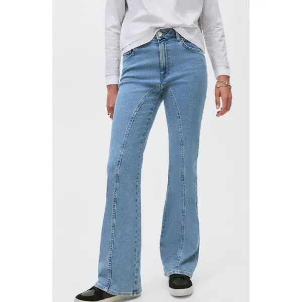 Mango Seam Detail Mid Rise Flare Jeans