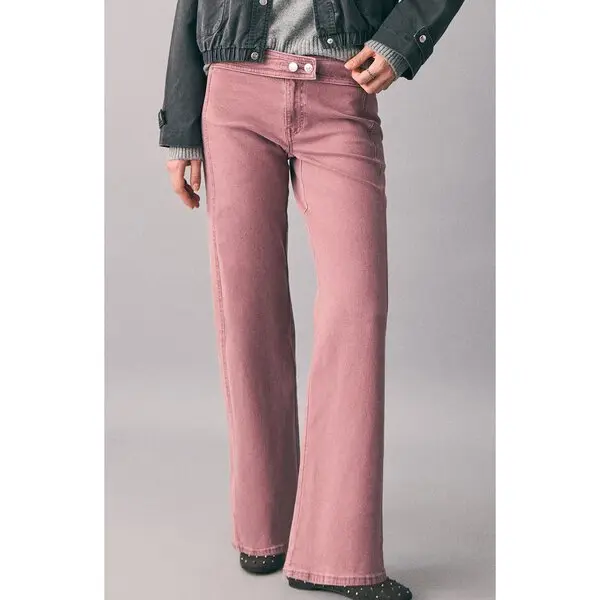Mango Belted Low Rise Straight Leg Jeans - Pink