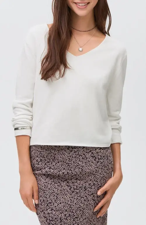 Mango Cotton Blend V-neck Sweater - White