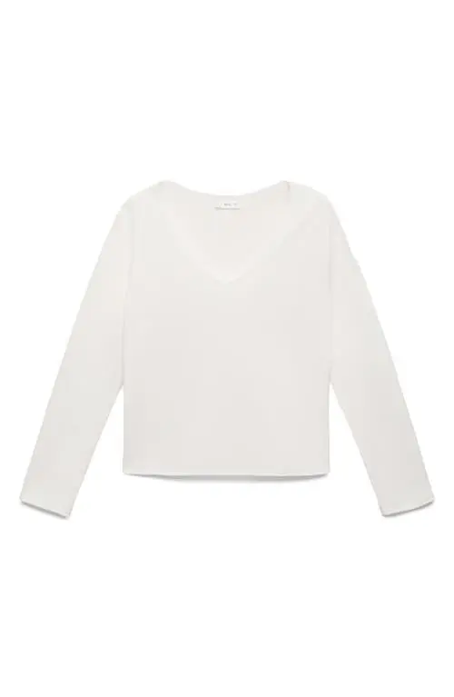 Mango Cotton Blend V-neck Sweater - White