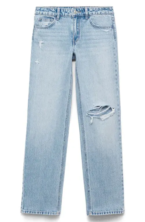 Mango Ripped Low Rise Straight Leg Jeans - Light Blue