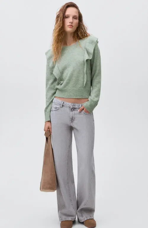 Mango Ruffle Trimmed Cropped Pullover Sweater