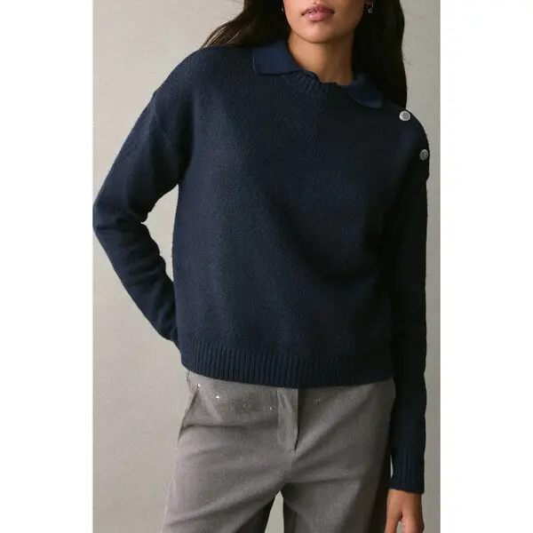 Mango Button Shoulder Crewneck Sweater