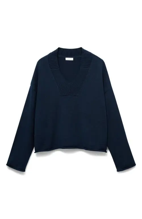 Mango Relaxed Fit V-neck Cotton Sweater