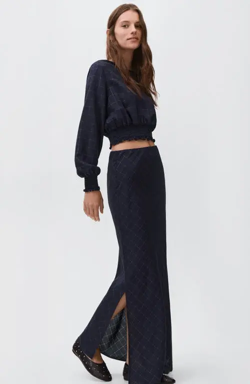 Mango Metallic Plaid Maxi Skirt