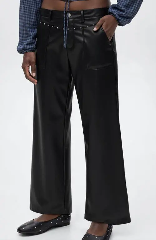 Mango Studded Faux Leather Wide-leg Pants