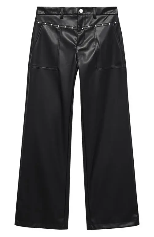 Mango Studded Faux Leather Wide-leg Pants