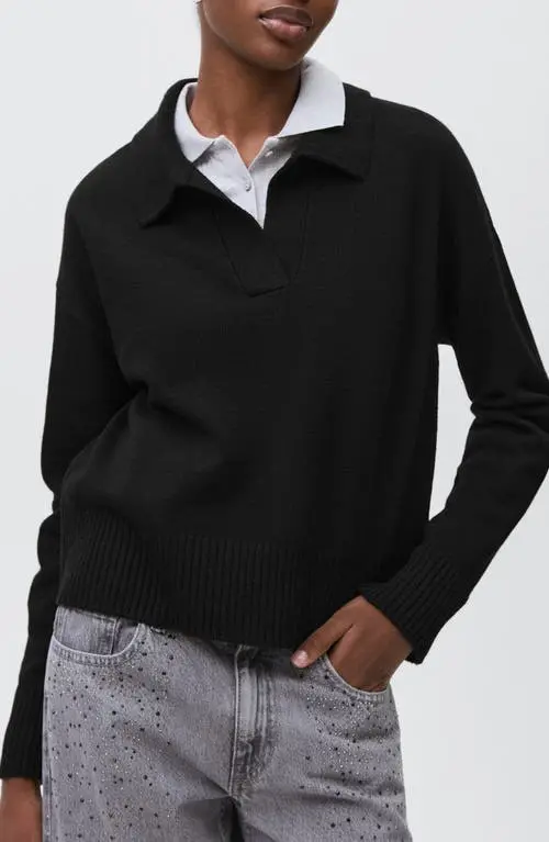 Mango Johnny Collar Long Sleeve Sweater - Black