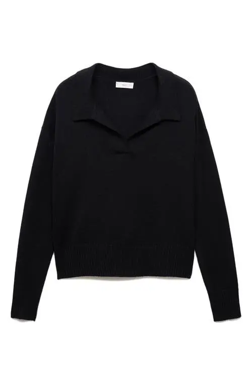 Mango Johnny Collar Long Sleeve Sweater - Black