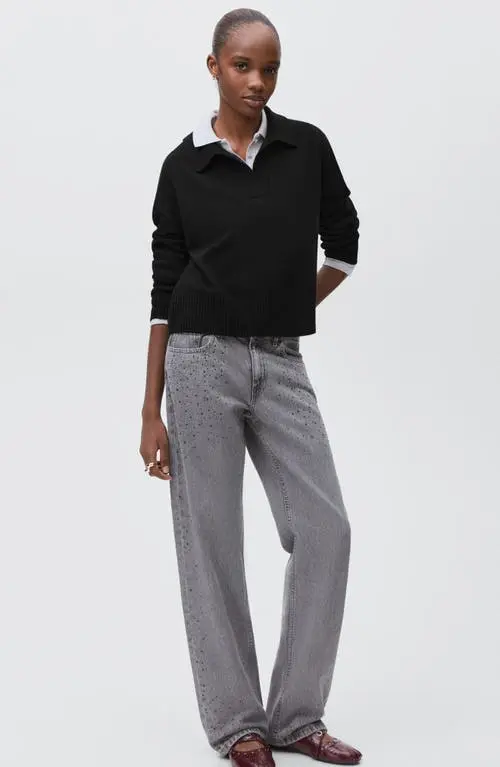 Mango Johnny Collar Long Sleeve Sweater - Black