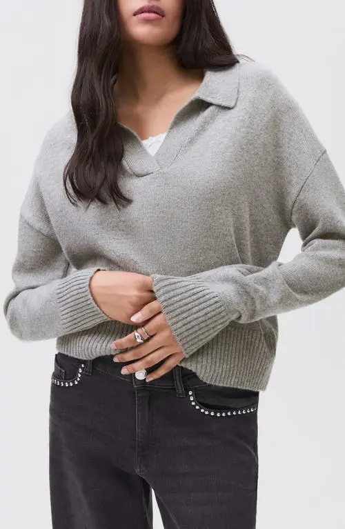 Mango Johnny Collar Long Sleeve Sweater - Light Heather Grey