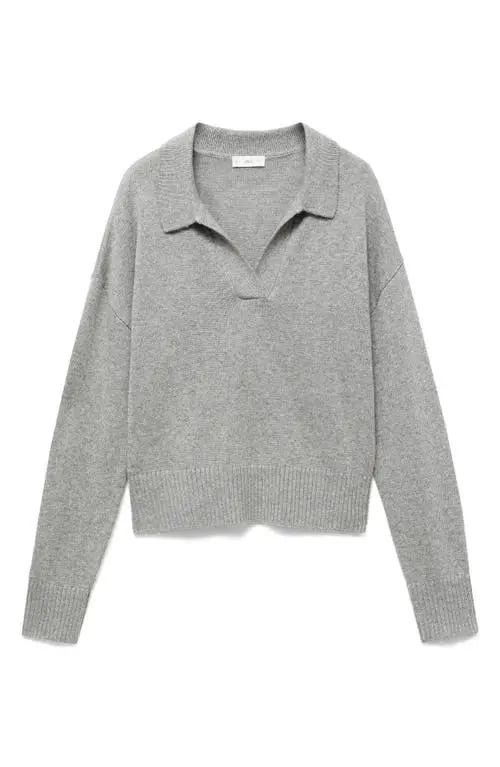 Mango Johnny Collar Long Sleeve Sweater - Light Heather Grey