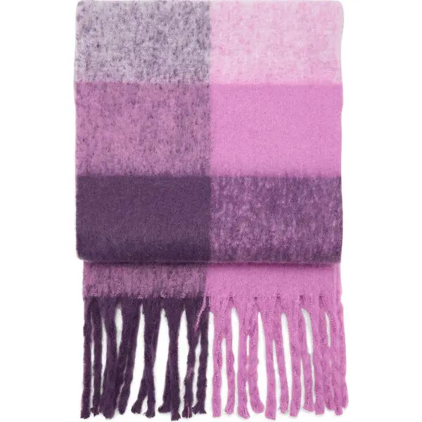 Mango Striped Knit Fringe Scarf - Purple