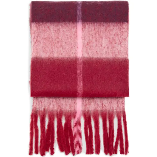 Mango Striped Knit Fringe Scarf - Red