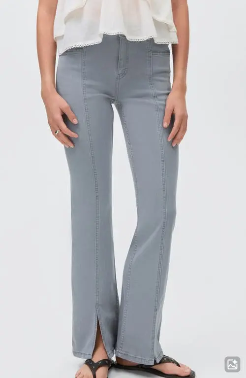 Mango Slit Hem Mid Rise Flare Jeans - Blue