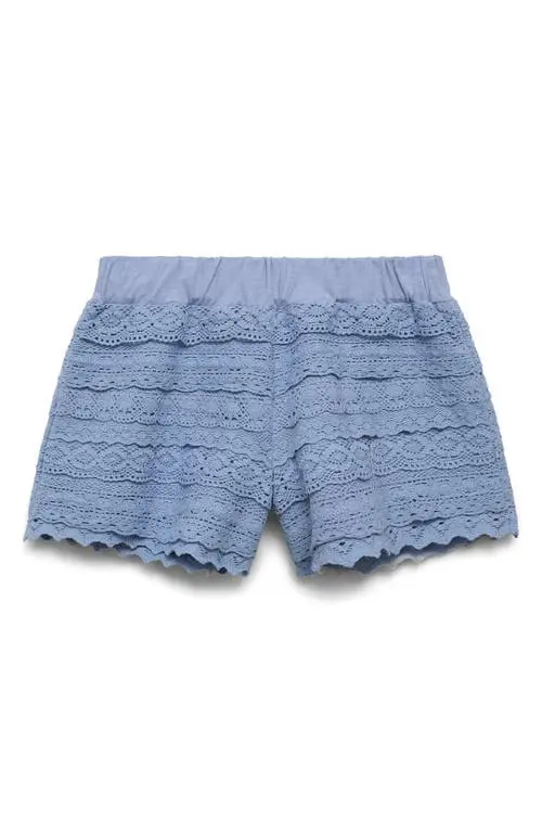 Mango Open Stitch Ruffle Shorts - Blue