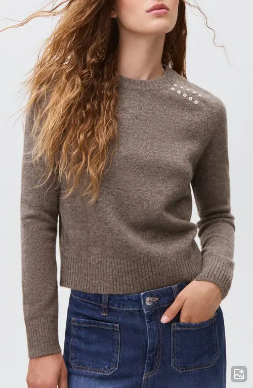 Mango Grommet Knit Sweater - Brown