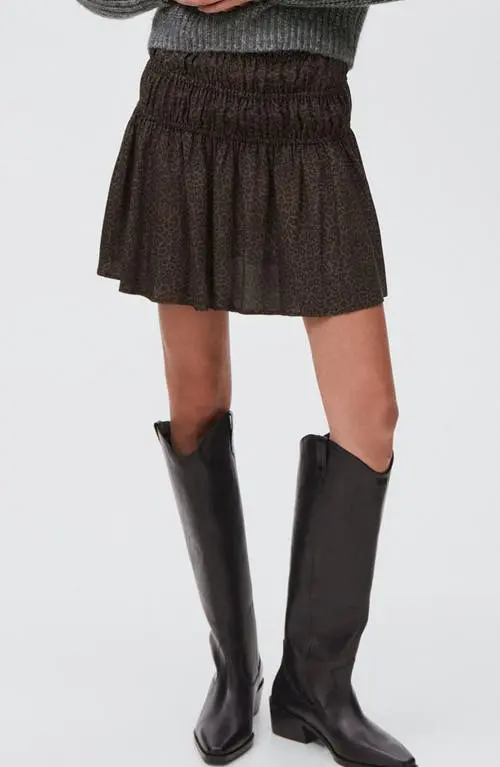 Mango Leopard Print Shirred Mini Skirt - Brown