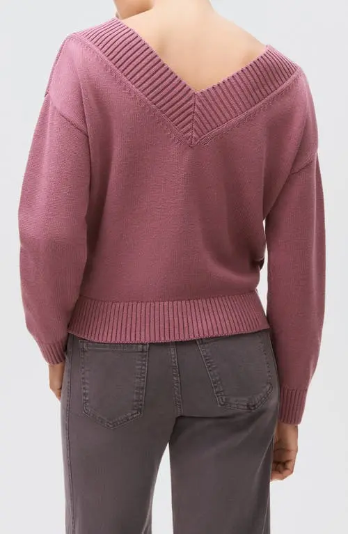 Mango Wide V-neck Cotton Sweater - Cherry