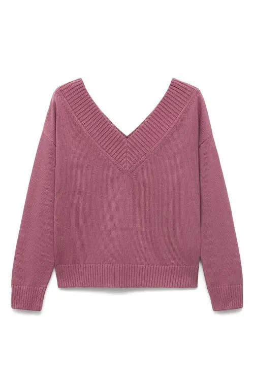 Mango Wide V-neck Cotton Sweater - Cherry