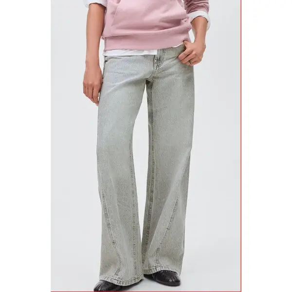 Mango Low Rise Wide Leg Jeans - Denim Grey