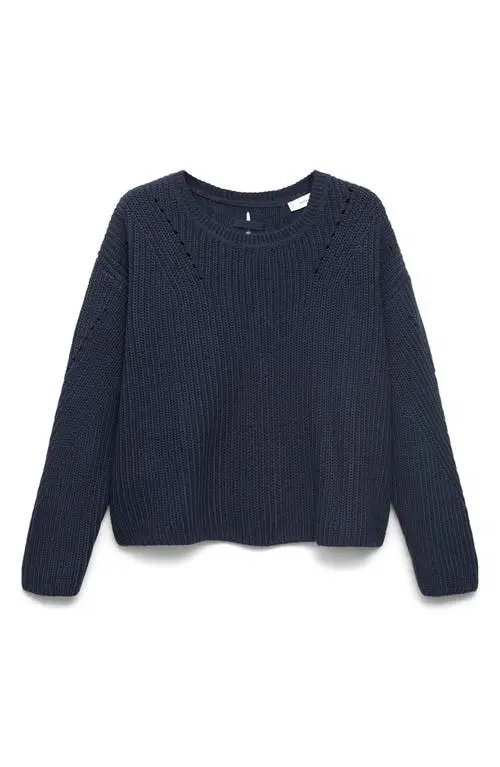 Mango Oversized Cotton-blend Split Back Sweater - Navy