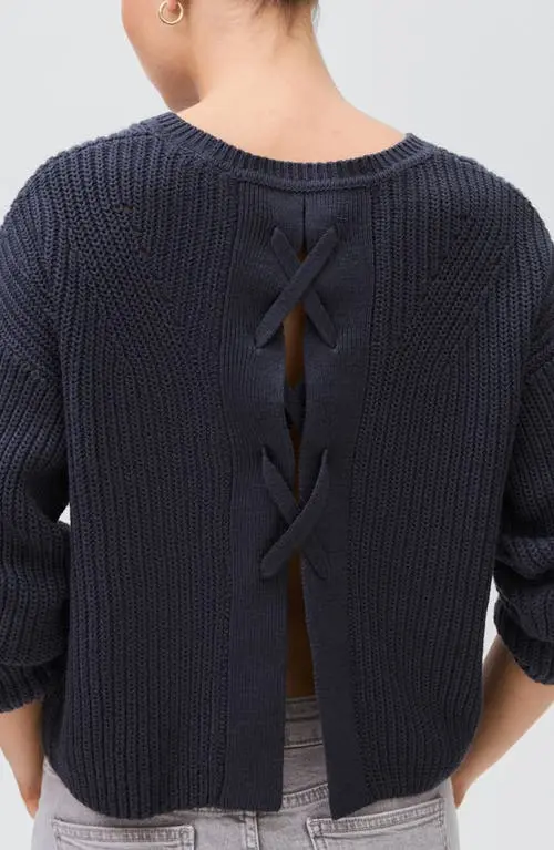 Mango Oversized Cotton-blend Split Back Sweater - Navy