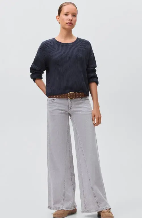 Mango Oversized Cotton-blend Split Back Sweater - Navy