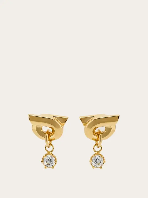FERRAGAMO Gancini Stud Earrings With Crystal Pendant - Gold
