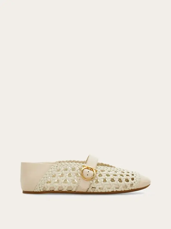 FERRAGAMO Gancini Buckle Ballet Flat - White